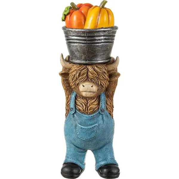 GLITZHOME 10.5"h Fall Resin Highland Cow Table Decor