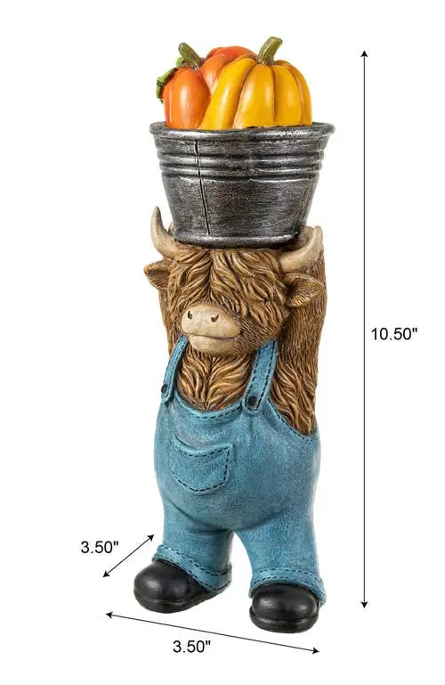 GLITZHOME 10.5"h Fall Resin Highland Cow Table Decor