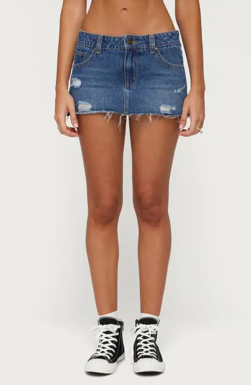 EDIKTED Nylah Frayed Low Rise Denim Skort - Blue-washed