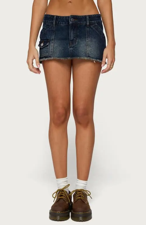 EDIKTED Adania Low Rise Frayed Mini Skort - Medium-blue