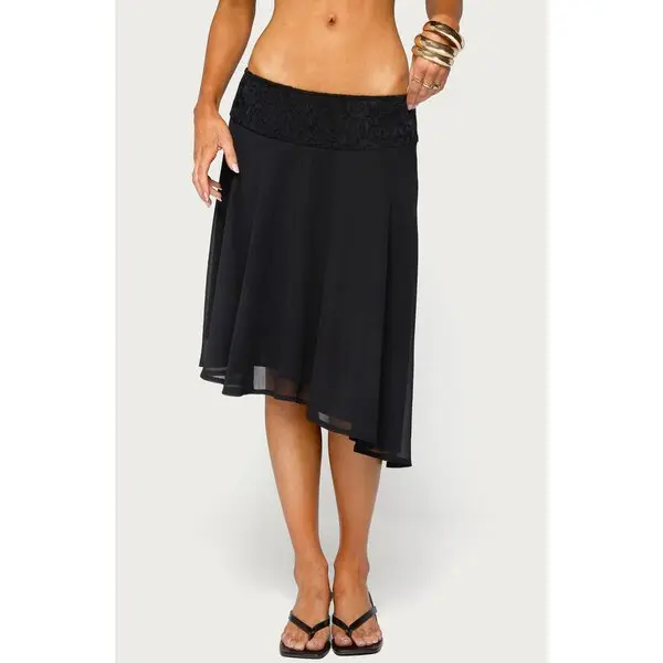 EDIKTED Evia Asymmetric Midi Skirt - Black