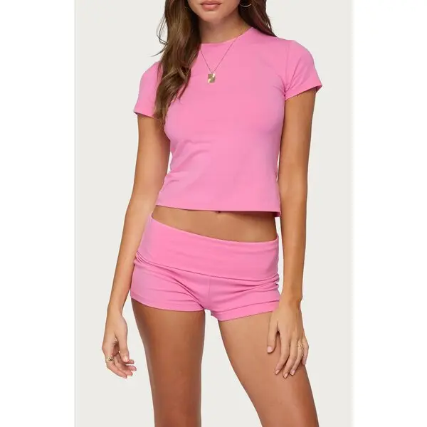 EDIKTED Marleaux Fitted Stretch Cotton T-shirt - Pink