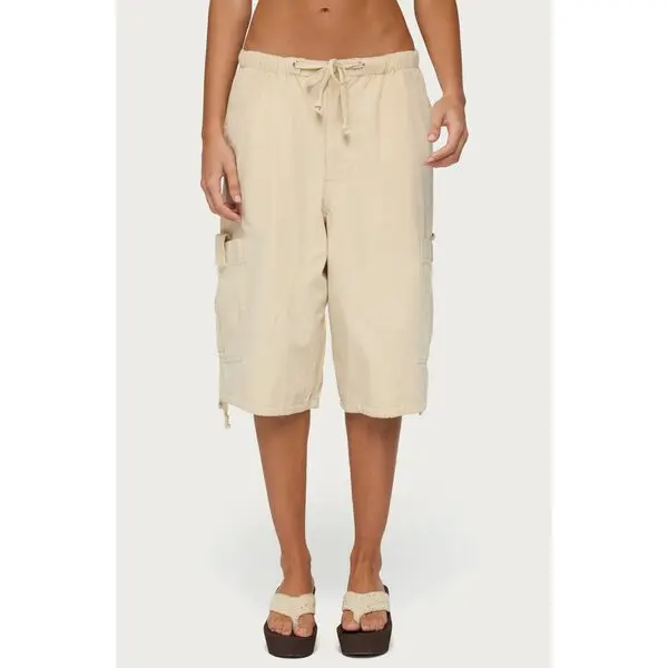 EDIKTED Azul Oversized Cargo Bermuda Shorts - Beige