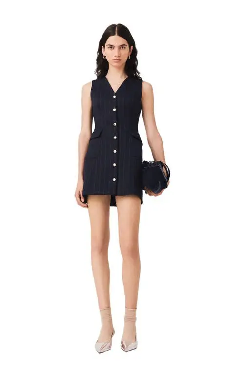 Maje Sleeveless Tailored Lurex Dress - Navy