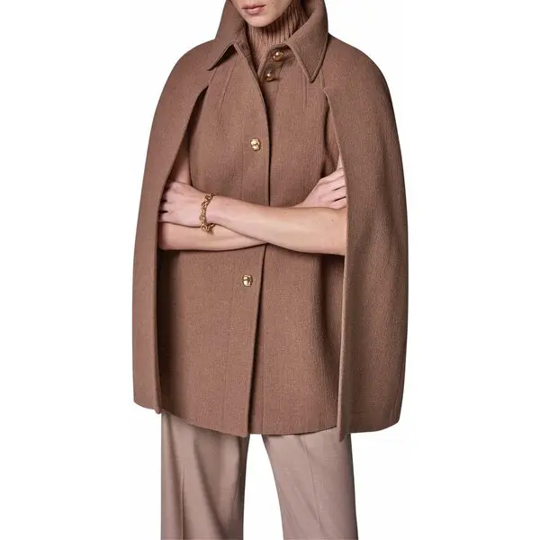 Donna Karan New York Button Front Wool Blend Cape Coat - Camel