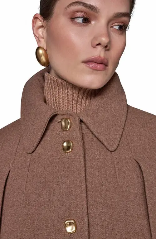 Donna Karan New York Button Front Wool Blend Cape Coat - Camel