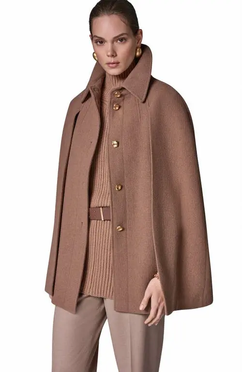 Donna Karan New York Button Front Wool Blend Cape Coat - Camel