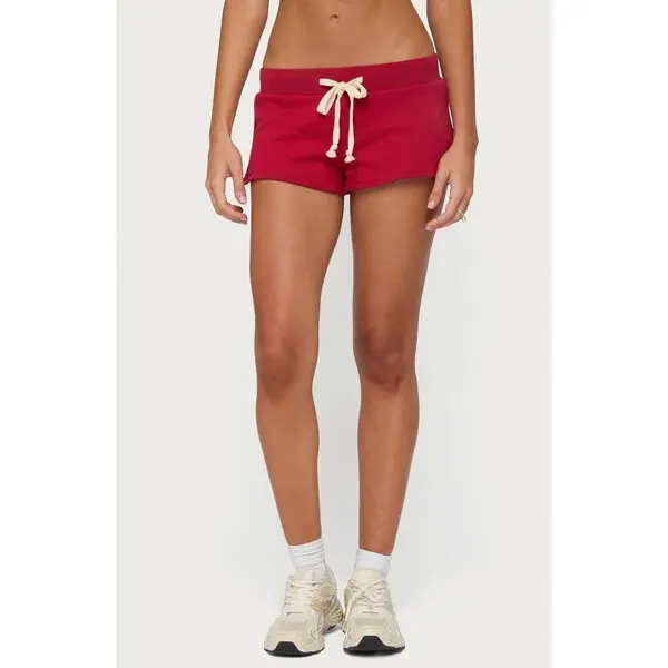 EDIKTED French Terry Tie-waist Shorts - Red