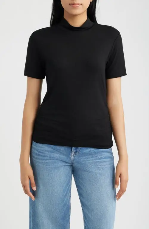 CITY BLUES Short Sleeve Mock Neck Top - Black