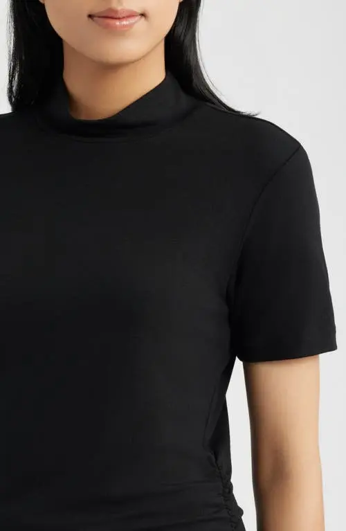 CITY BLUES Short Sleeve Mock Neck Top - Black