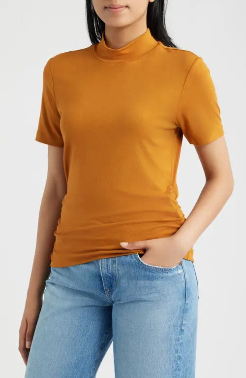CITY BLUES Short Sleeve Mock Neck Top - Curry