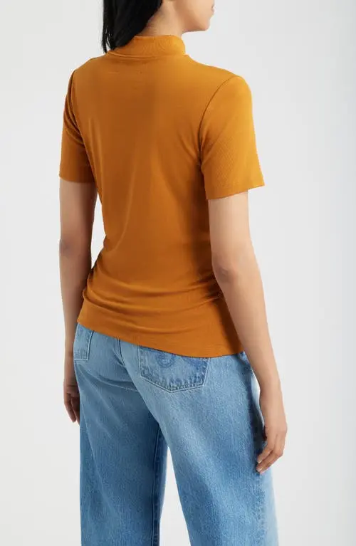 CITY BLUES Short Sleeve Mock Neck Top - Curry