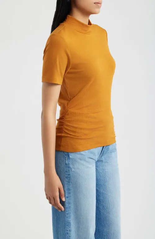 CITY BLUES Short Sleeve Mock Neck Top - Curry