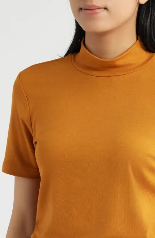 CITY BLUES Short Sleeve Mock Neck Top - Curry