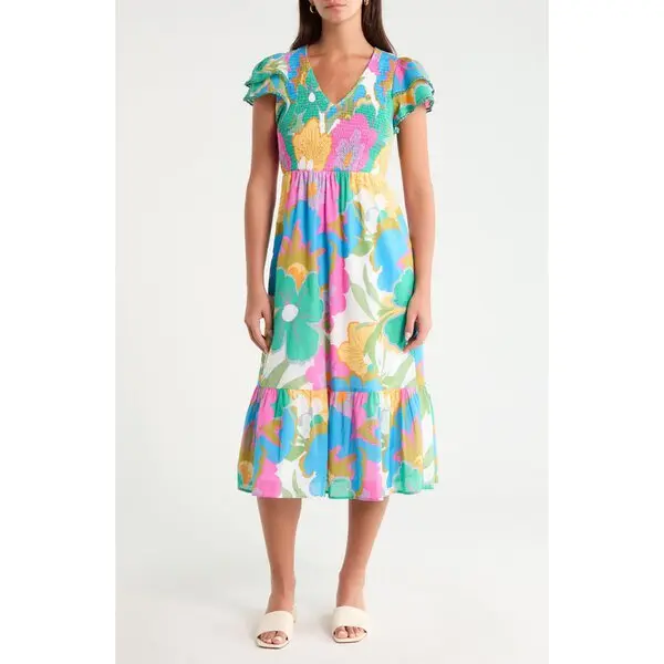 SUGARLIPS Patte Floral Patte Tiered Midi Dress