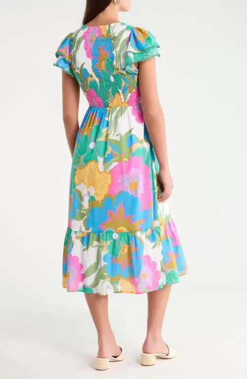 SUGARLIPS Patte Floral Patte Tiered Midi Dress