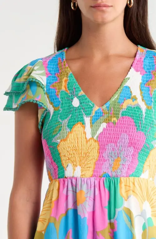 SUGARLIPS Patte Floral Patte Tiered Midi Dress