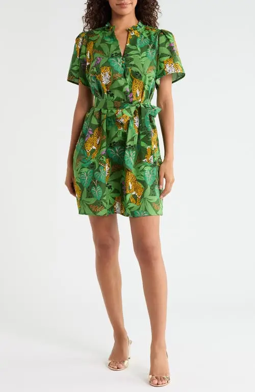 SUGARLIPS Ema Tropical Print Tie Waist Minidress
