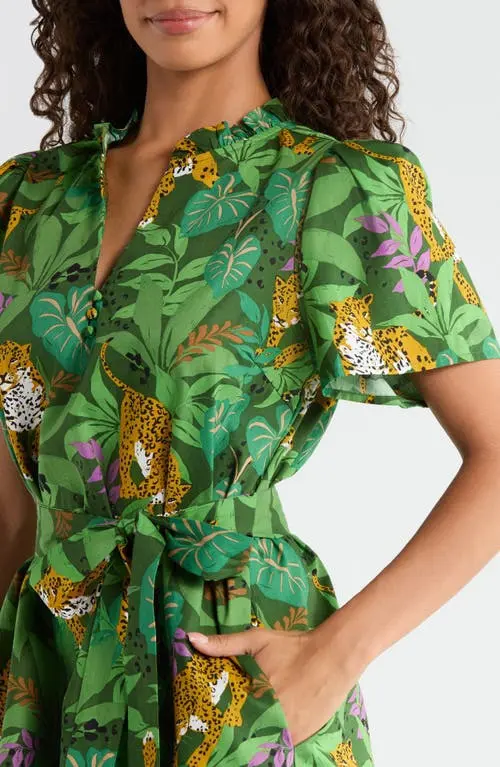 SUGARLIPS Ema Tropical Print Tie Waist Minidress