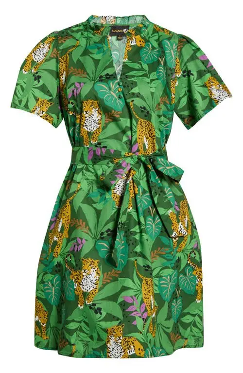 SUGARLIPS Ema Tropical Print Tie Waist Minidress