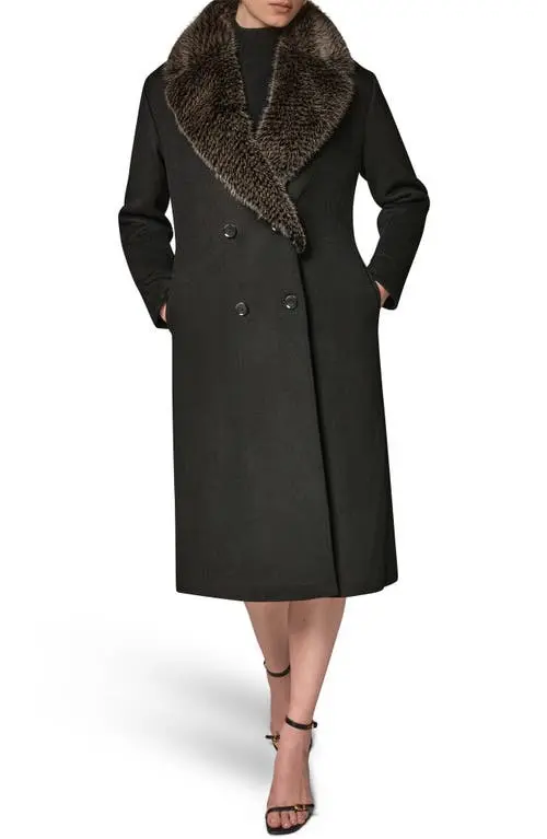 Donna Karan New York Double Breasted Slouch Coat With Faux Fur Collar - Black