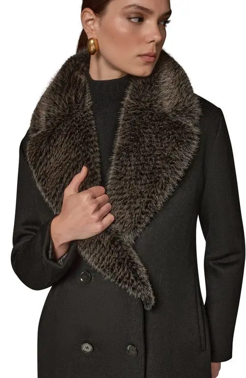 Donna Karan New York Double Breasted Slouch Coat With Faux Fur Collar - Black