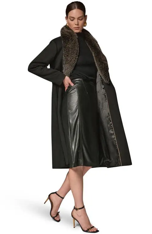 Donna Karan New York Double Breasted Slouch Coat With Faux Fur Collar - Black