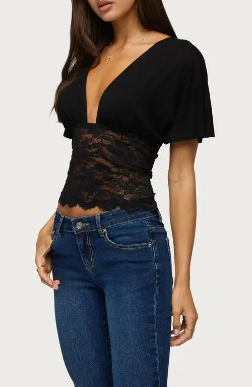 EDIKTED Jaeda Lace Inset Flutter Sleeve Top