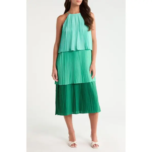 SUGARLIPS Sealy Pleated Sleeveless Tiered Maxi Dress