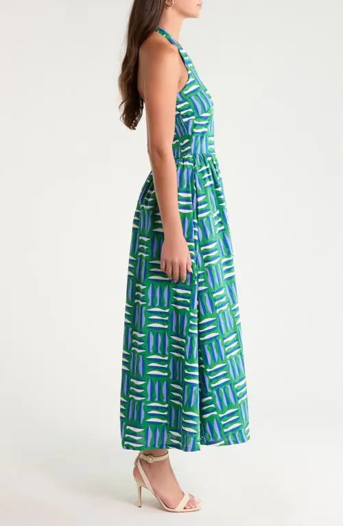 SUGARLIPS Daine Fish Print Cotton Halter Maxi Dress