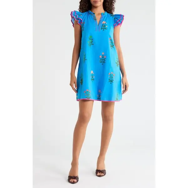 SUGARLIPS Merina Floral Cotton Mini Dress - Blue-multi