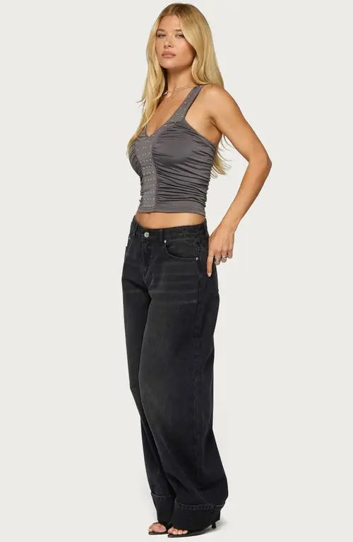 EDIKTED Whitt Studded Ruched Tank Top