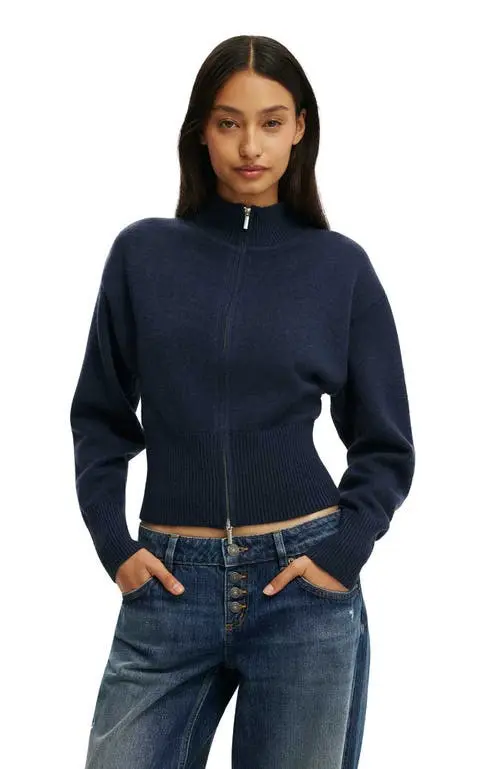 COTTON ON Lotus Cinched Zip Knit - Navy