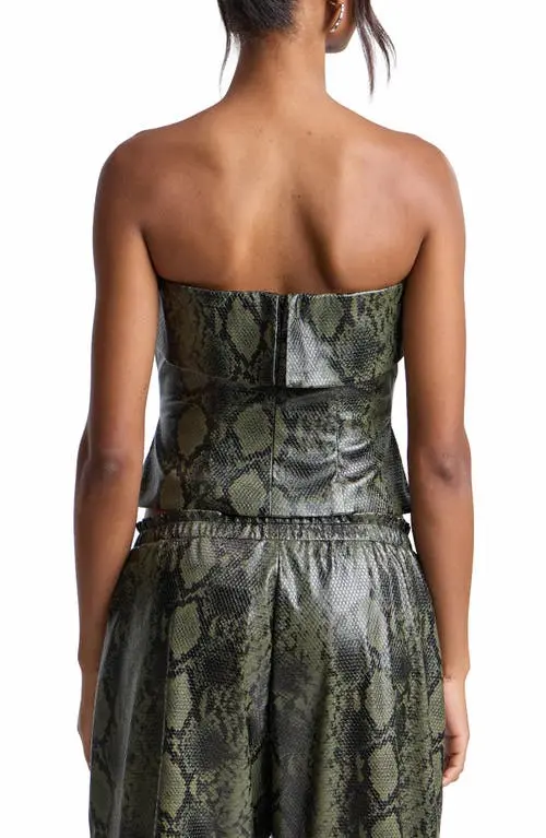 Avec Les Filles Python Print Faux Leather Strapless Top