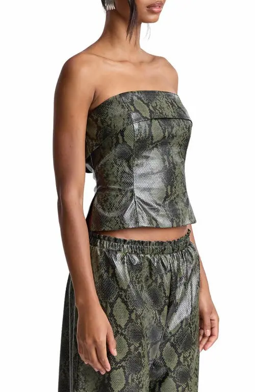 Avec Les Filles Python Print Faux Leather Strapless Top