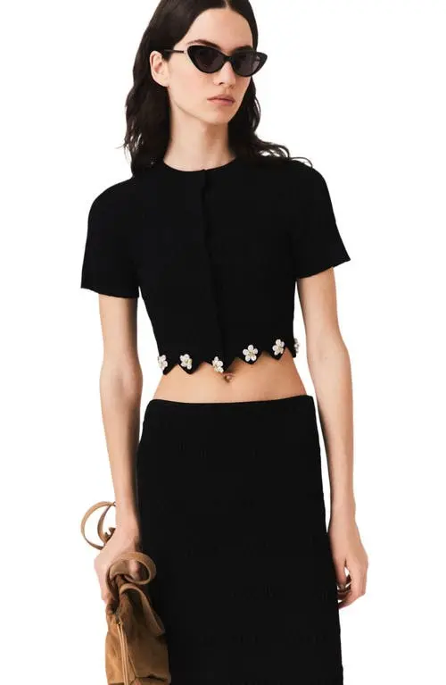 Maje Cardigan With Floral Jewel Details - Black