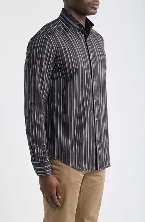 Bugatchi Devon Ooohcotton® Stripe Button-up Shirt - Black
