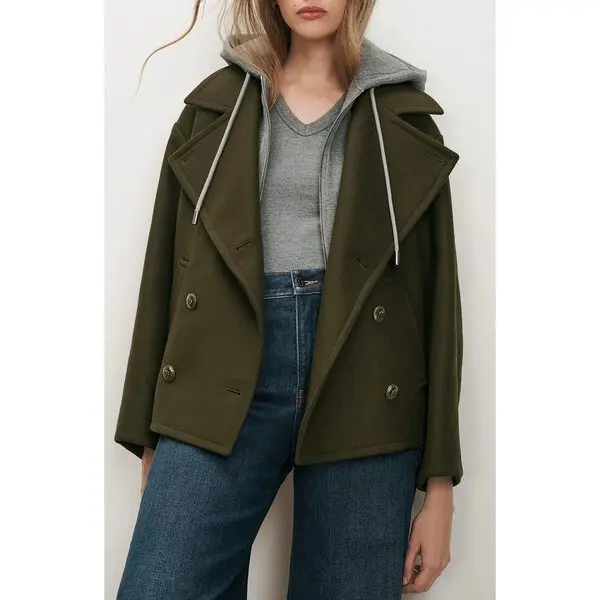 Veronica Beard Franklin Double Breasted Wool Blend Coat - Cypress