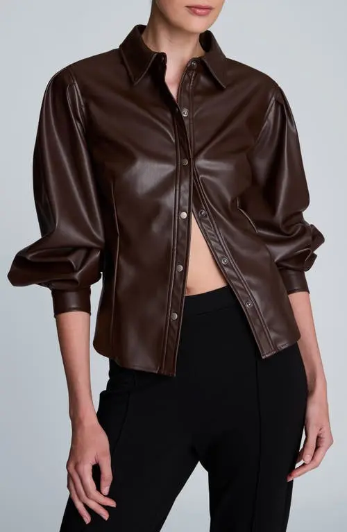 KENNETH COLE Pleated Faux Leather Snap Front Top - Medium Bark