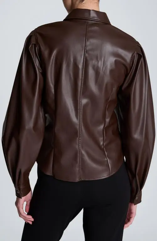 KENNETH COLE Pleated Faux Leather Snap Front Top - Medium Bark