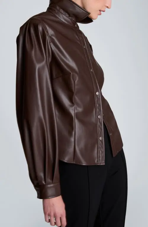 KENNETH COLE Pleated Faux Leather Snap Front Top - Medium Bark