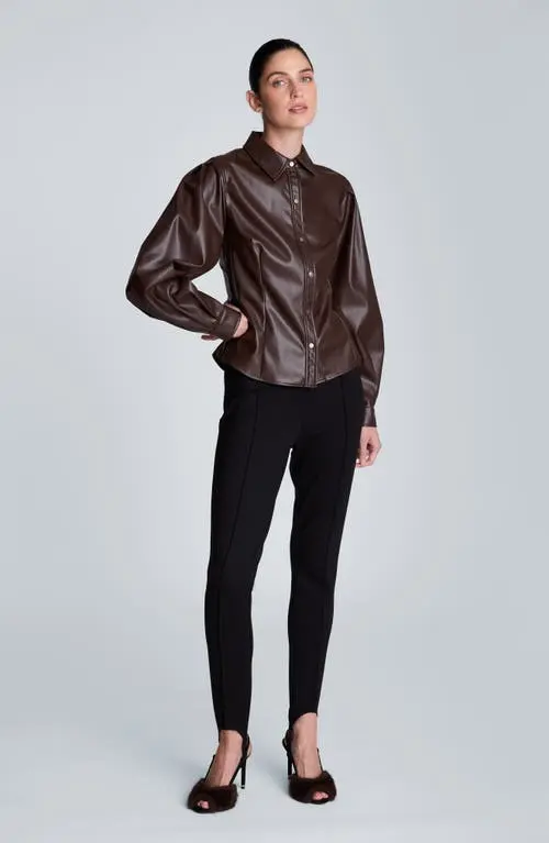 KENNETH COLE Pleated Faux Leather Snap Front Top - Medium Bark