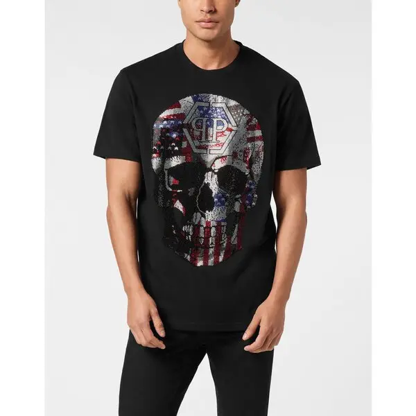 Philipp Plein Round Neck T-shirt Skull America - Black