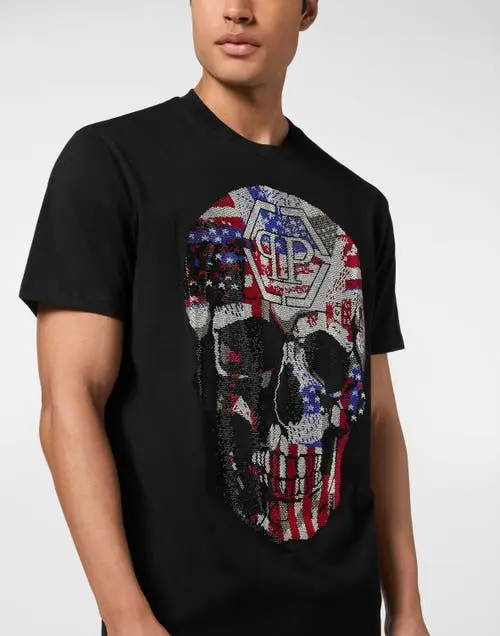 Philipp Plein Round Neck T-shirt Skull America - Black