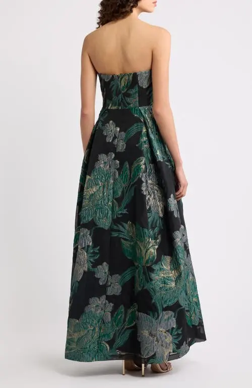 Eliza J Strapless Metallic Jacquard A-line Gown