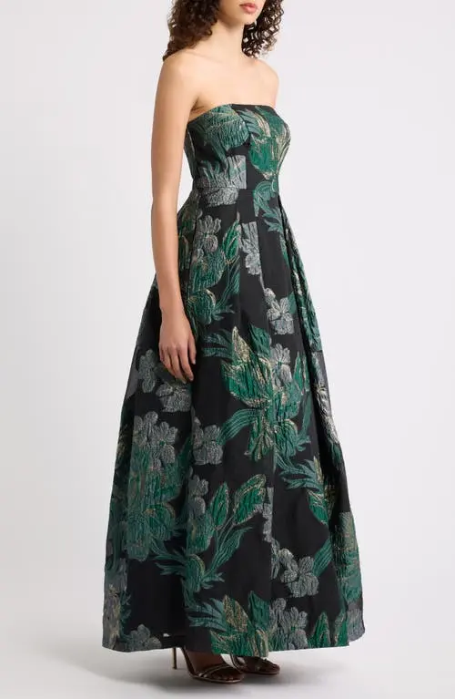 Eliza J Strapless Metallic Jacquard A-line Gown