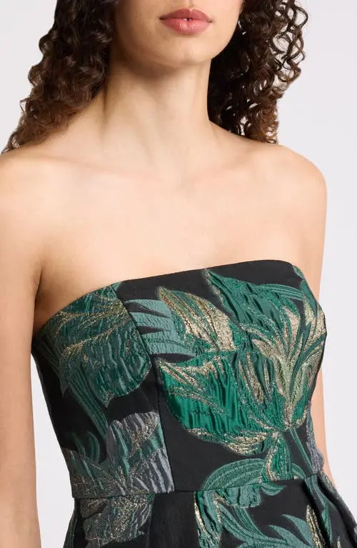 Eliza J Strapless Metallic Jacquard A-line Gown