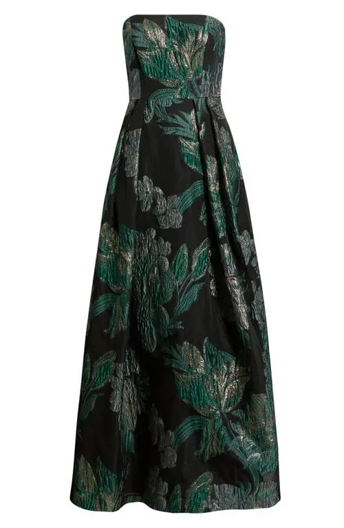Eliza J Strapless Metallic Jacquard A-line Gown