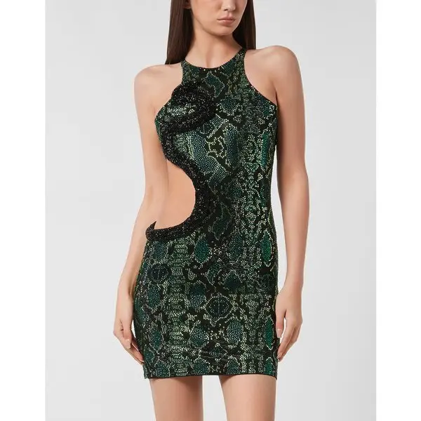 Philipp Plein Mini Dress Strass Snake