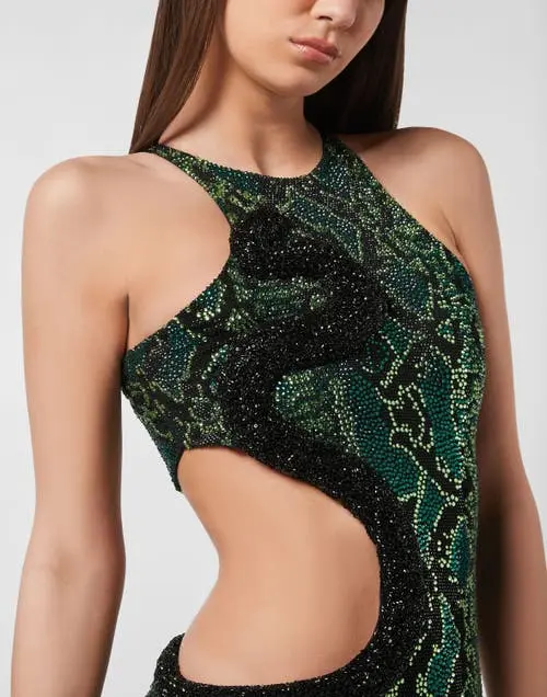 Philipp Plein Mini Dress Strass Snake